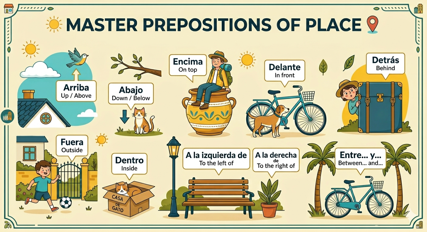 What does 'arriba' mean in Spanish? - Master the prepositions 🚀